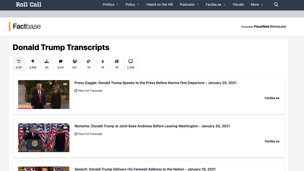 Roll Call Factba.se - Donald J. Trump Transcripts